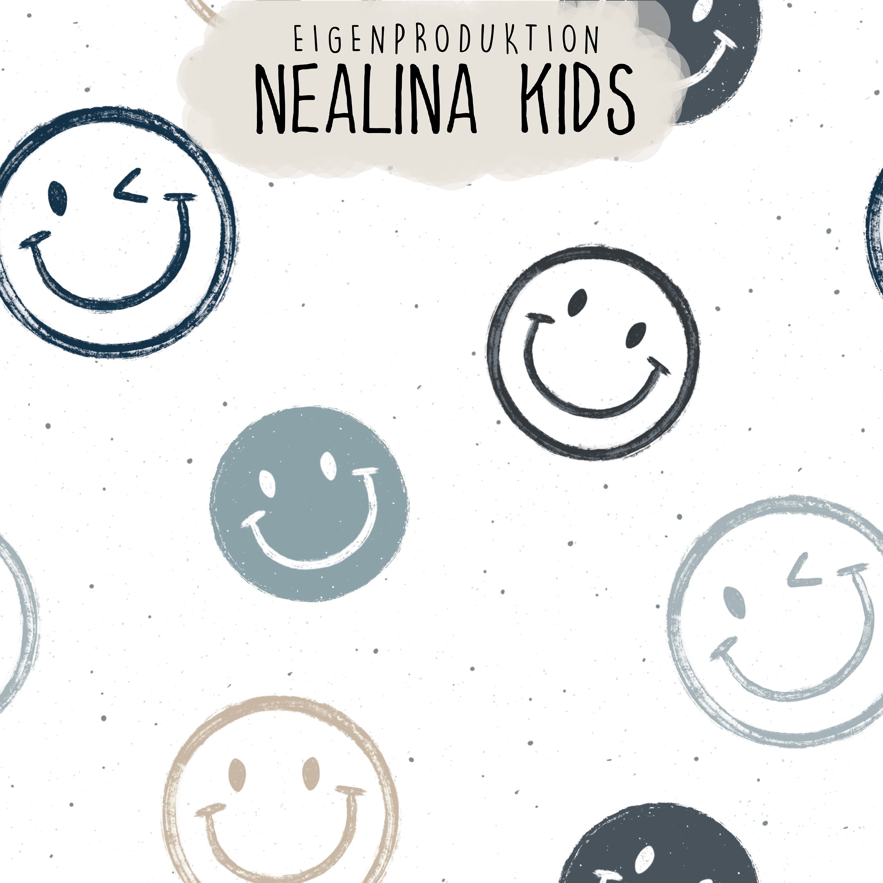 RESTSTÜCK 100cm BIO Ribjersey Smiley Neutral Blue – Nealina